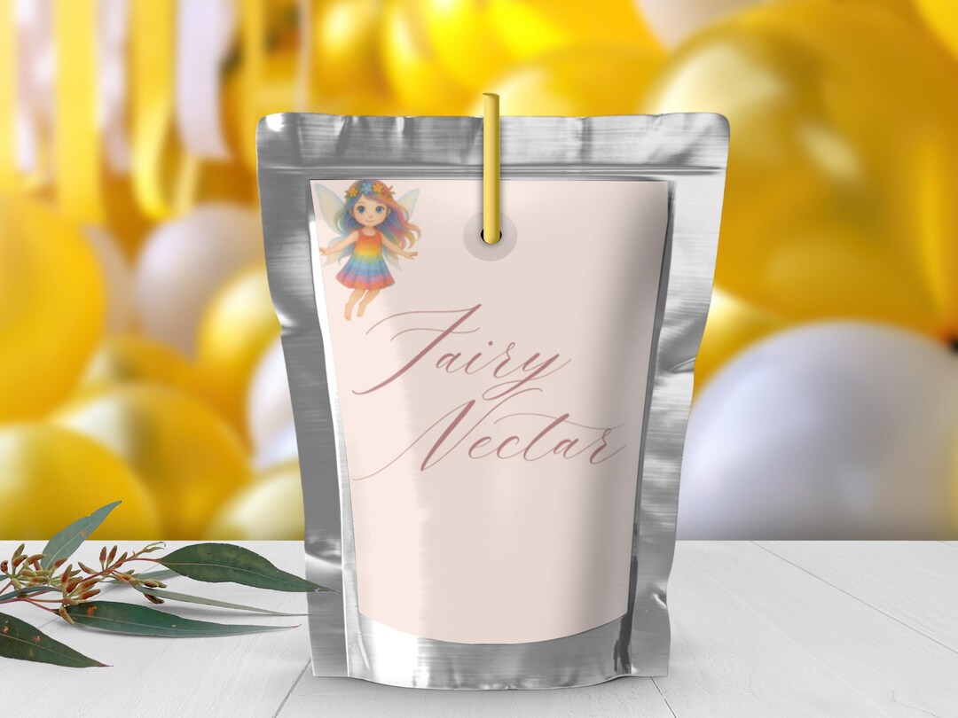 Editable Fairy Birthday Juice Pouch Label Template for Canva, Fairy ...