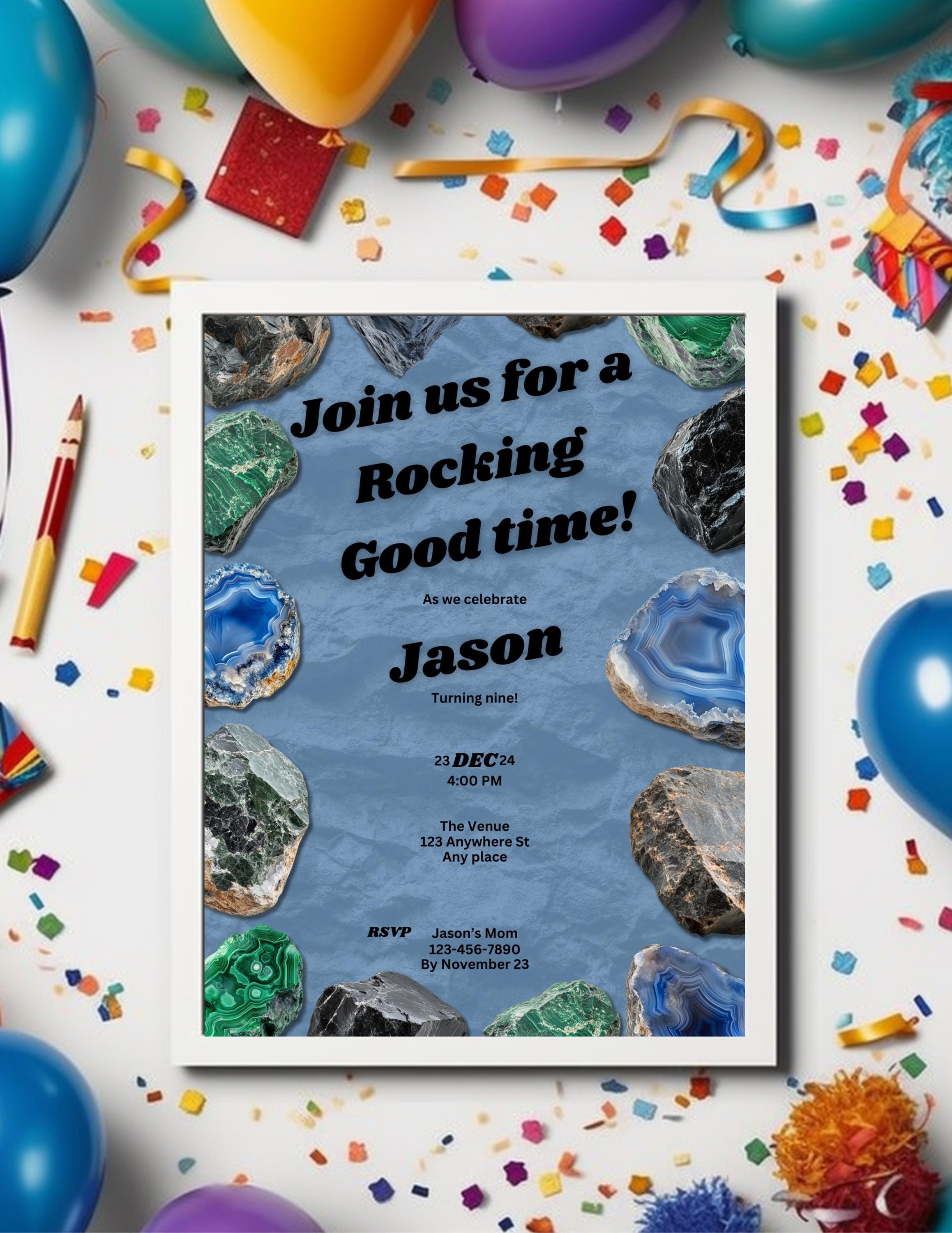 Geology and Rocks Birthday Invitation 9th Birthday Party. Rock Climbing ...
