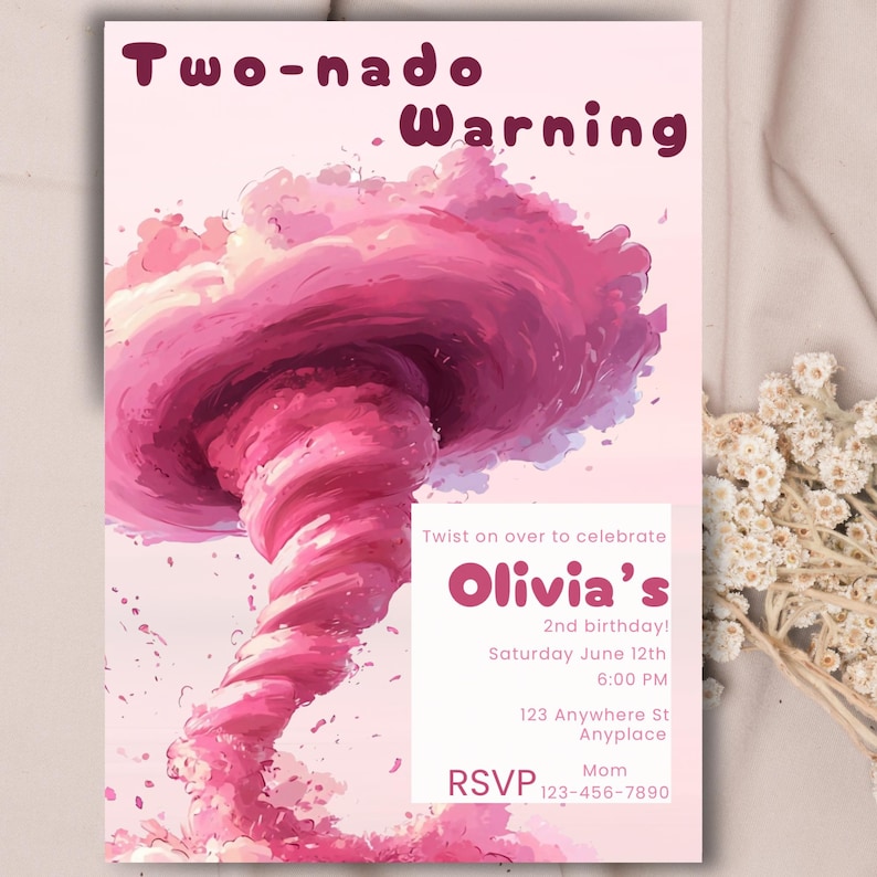 Twonado Birthday Invitation Template, Two-nado 2nd Birthday Party ...