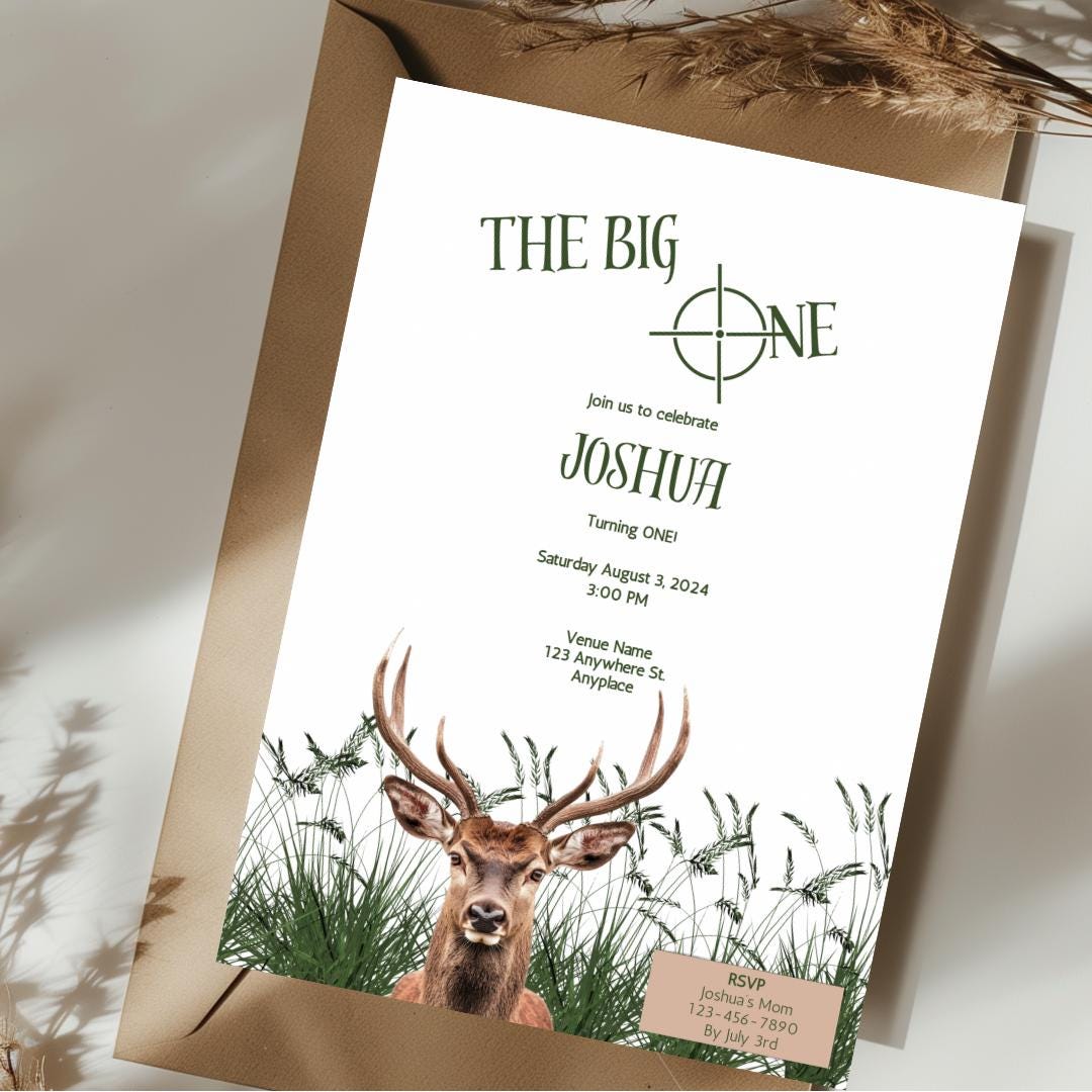 Big One First Birthday, Hunting Invite, Editable First Birthday Invite ...