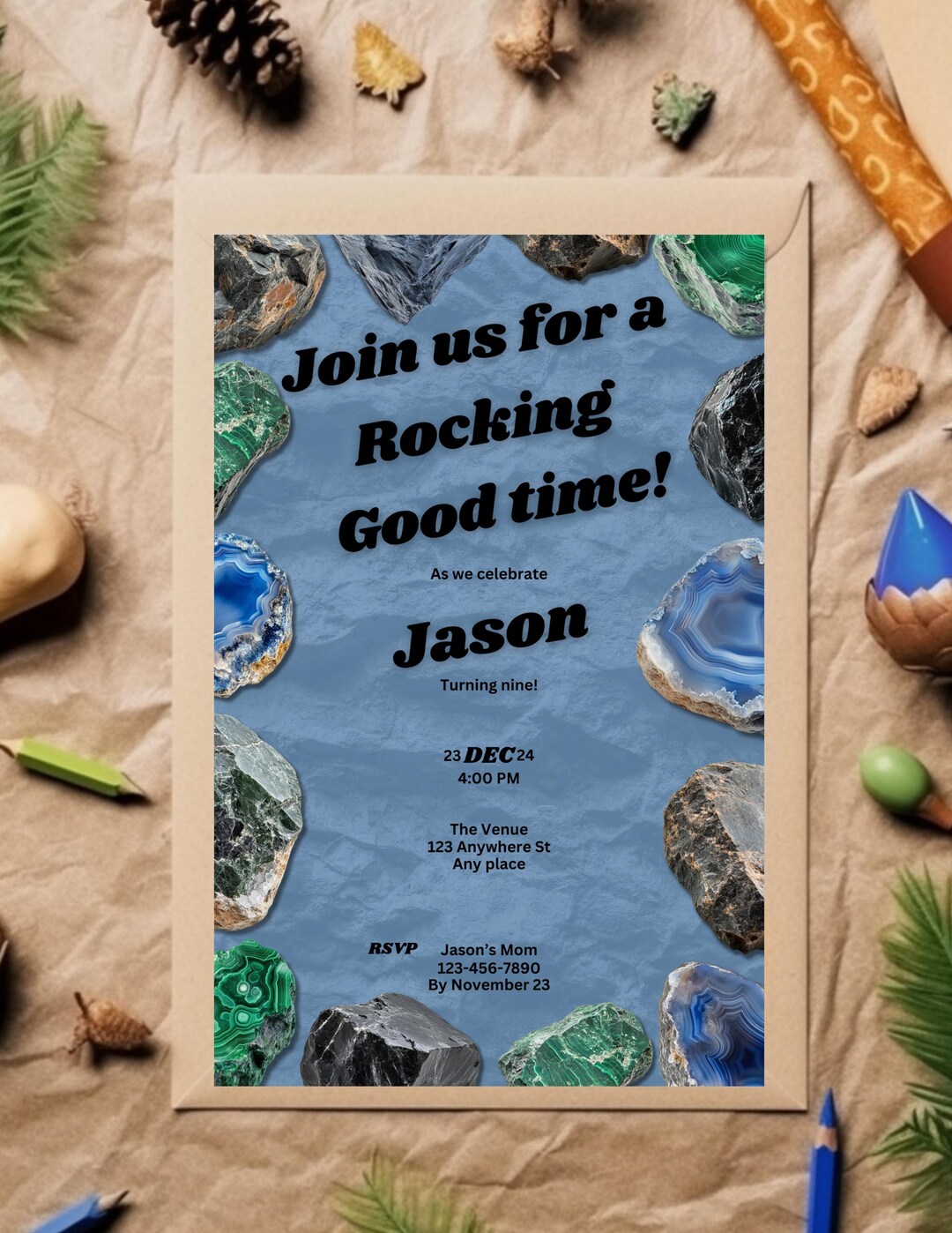 Geology and Rocks Birthday Invitation 9th Birthday Party. Rock Climbing ...