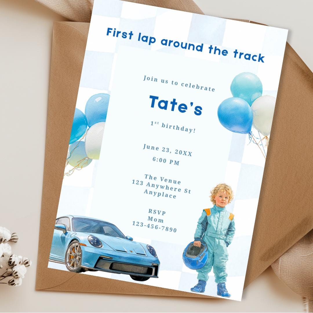 Editable Race Car Birthday Invitation, Boy 1st Birthday Invite, Canva ...