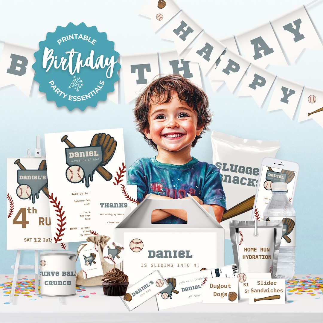 Baseball Drip Birthday Party Bundle Printable Templates for Canva ...