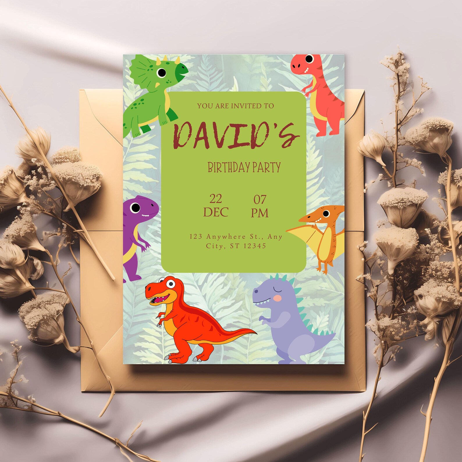 Kids Dinosaur Themed Invitation Template | Standard Size 5"x7 ...