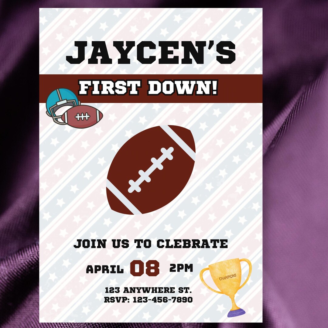 First Down Football Birthday Invitation: Editable Canva Template (5x7 ...