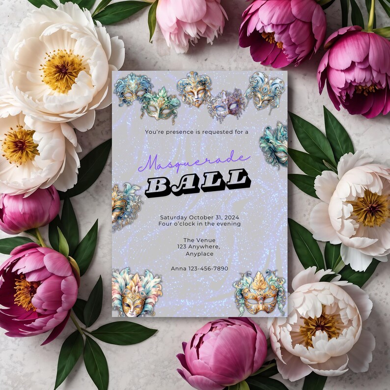 Masquerade Ball Invitation Template- for Birthday, Halloween, or Just ...