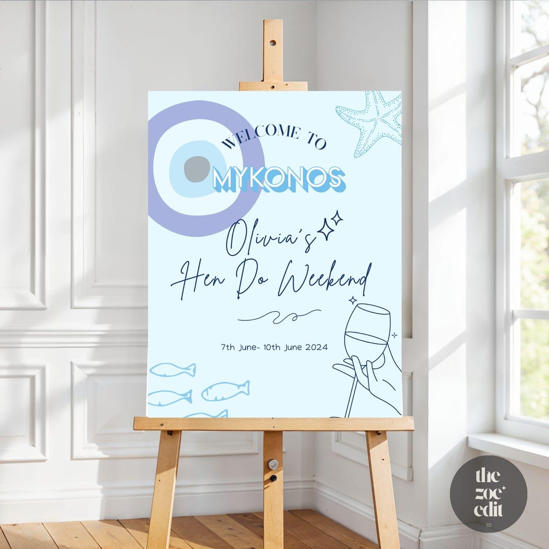 Mykonos Hen Party Welcome Sign: Greek Island Theme (digital Download ...