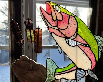 Rainbow Trout Steelhead Stained Glass Suncatcher Fisherman Outdoorsman ...