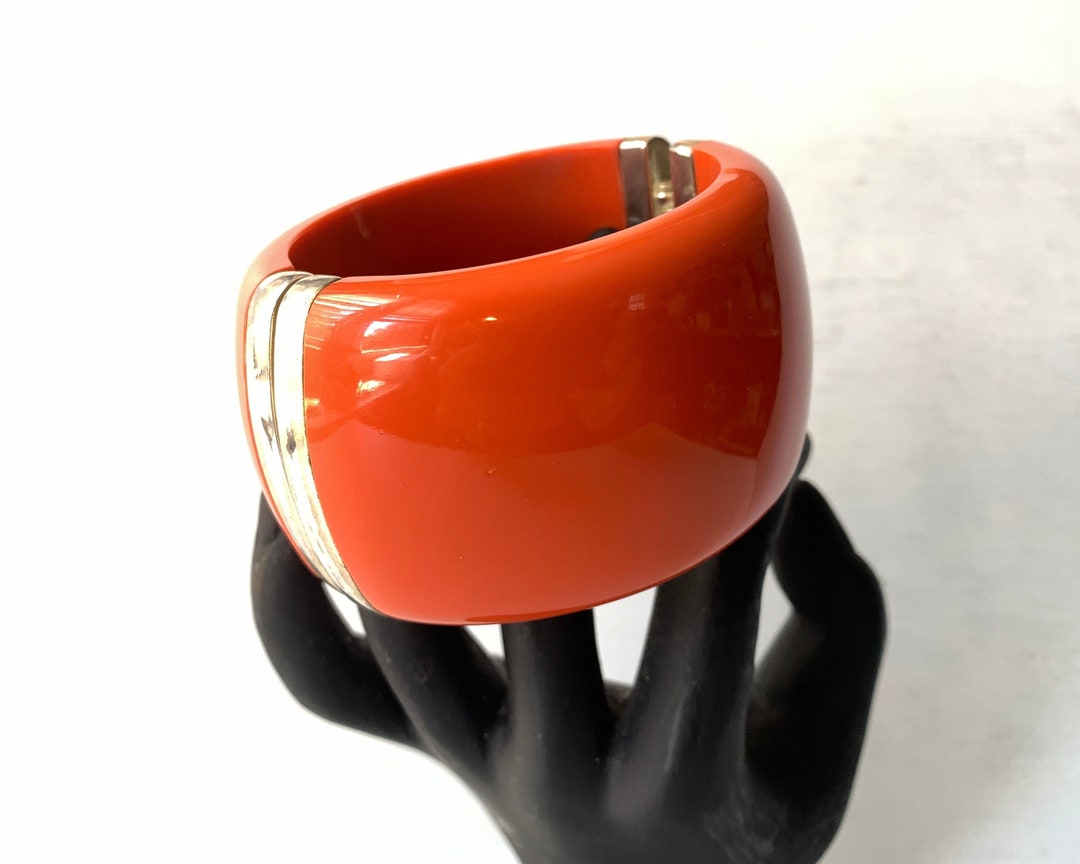 Heavy Clamper Oval Orange Vintage Big Thick Bold Old Plastic Jewelry ...