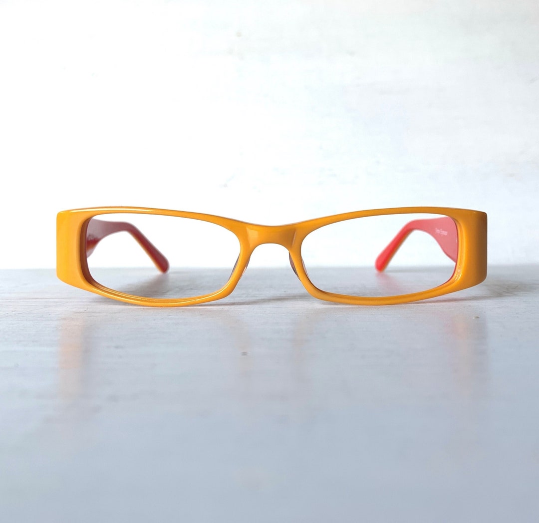 1990's Narrow Skinny Acetate Rectangular Vintage Crayon Yellow Golden ...