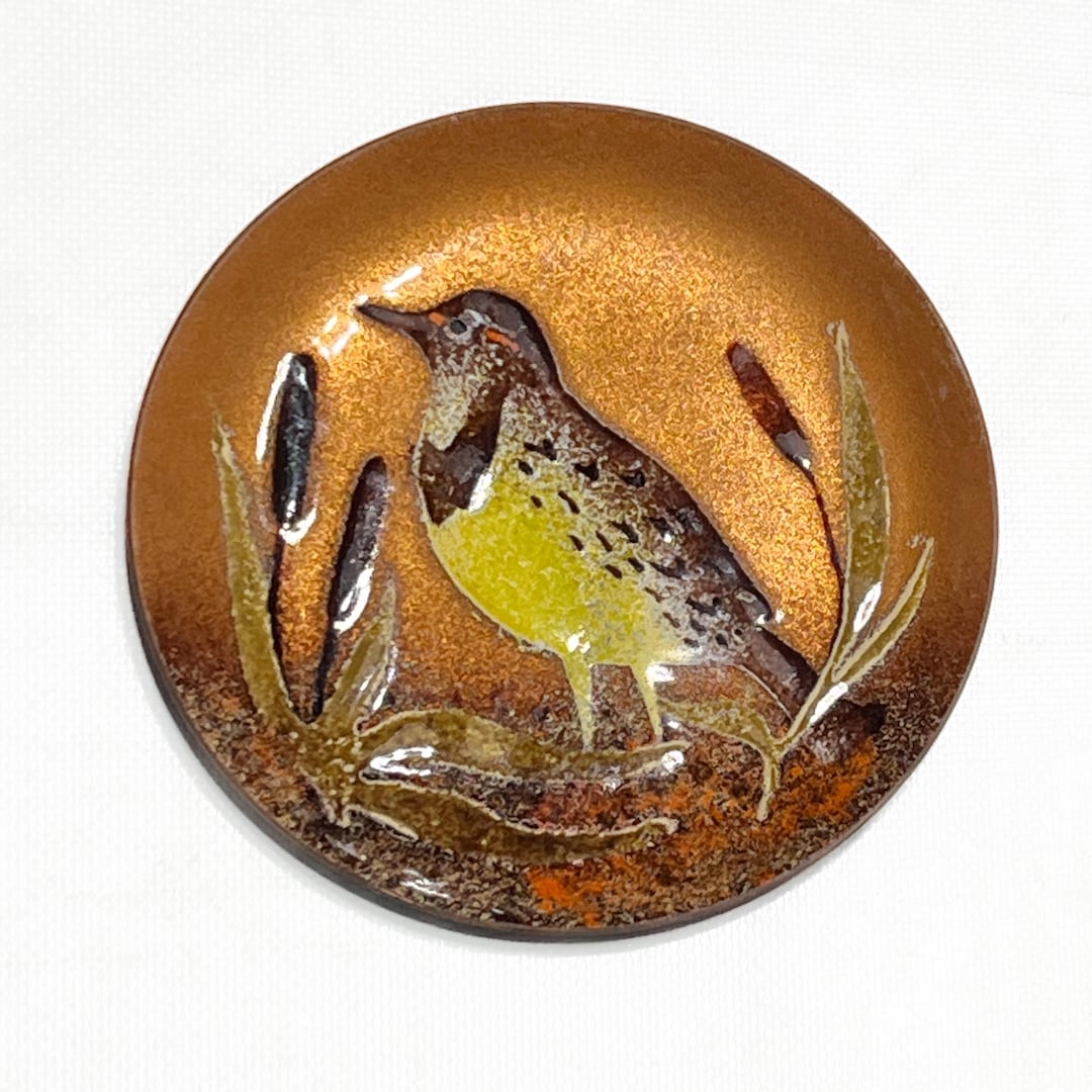 Vintage Mid Century Brotmans or Bovano Copper Enamel Cat Tails Yellow ...