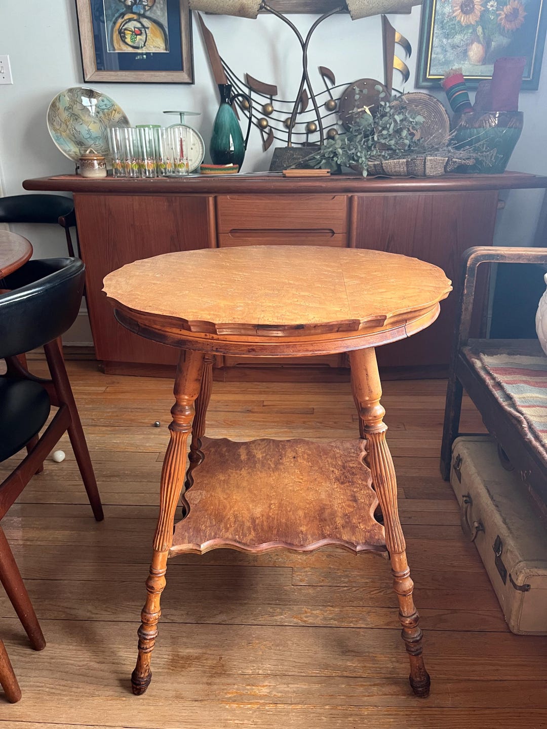 19th Century Birdseye Maple Table Conrey Birely Scalloped Round Knock ...