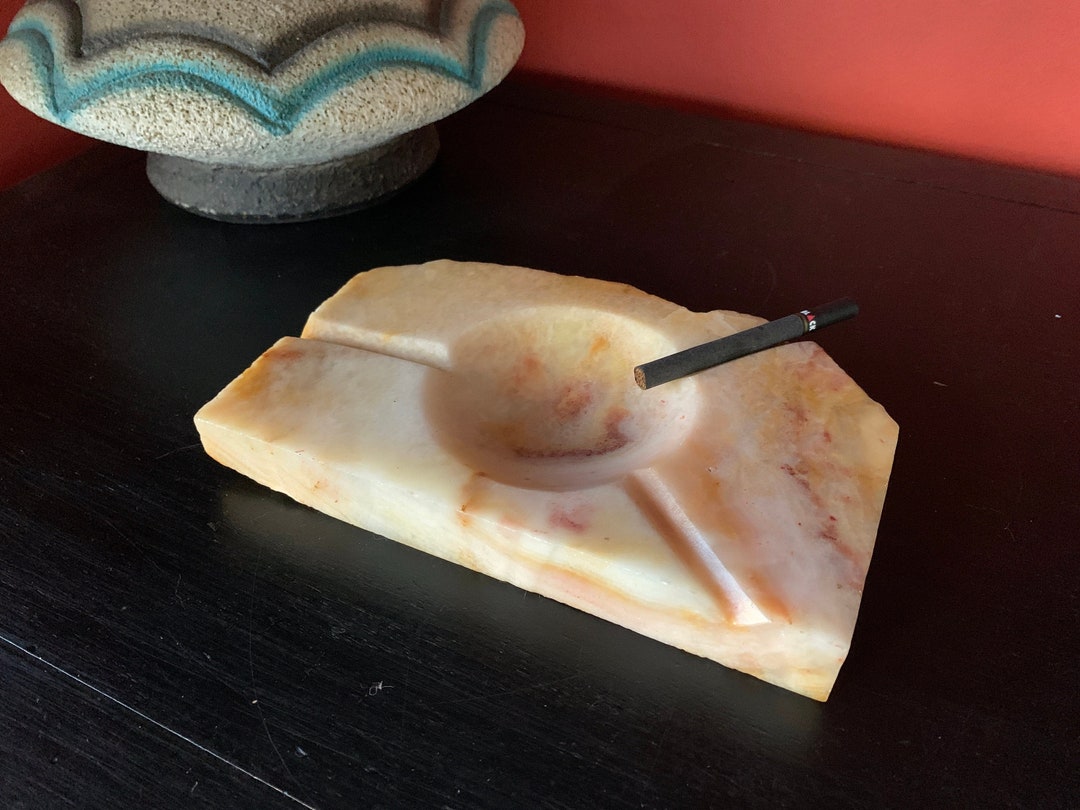 Alabaster Marble Stone Quartz Ashtray Mid Century Modern Smoker ...