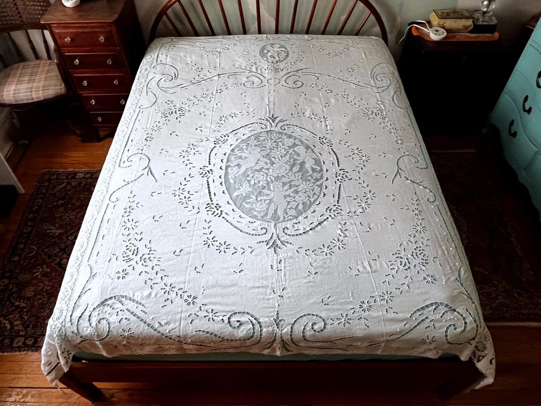 Vintage Cupid Angel Full/queen Size Lace Bedspread Coverlet 98x84 - Etsy