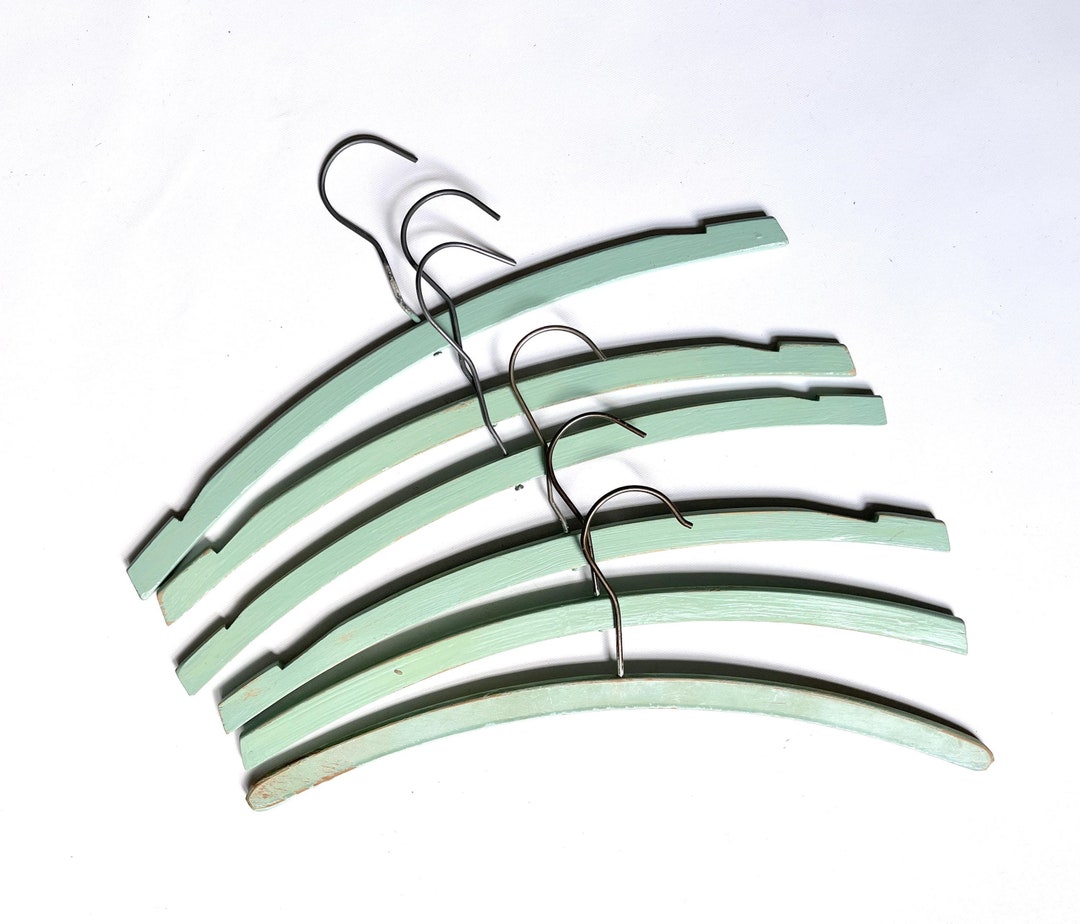 Vintage Bohemian Hand Painted Wood Hangers Clothing Mint Green Aqua ...