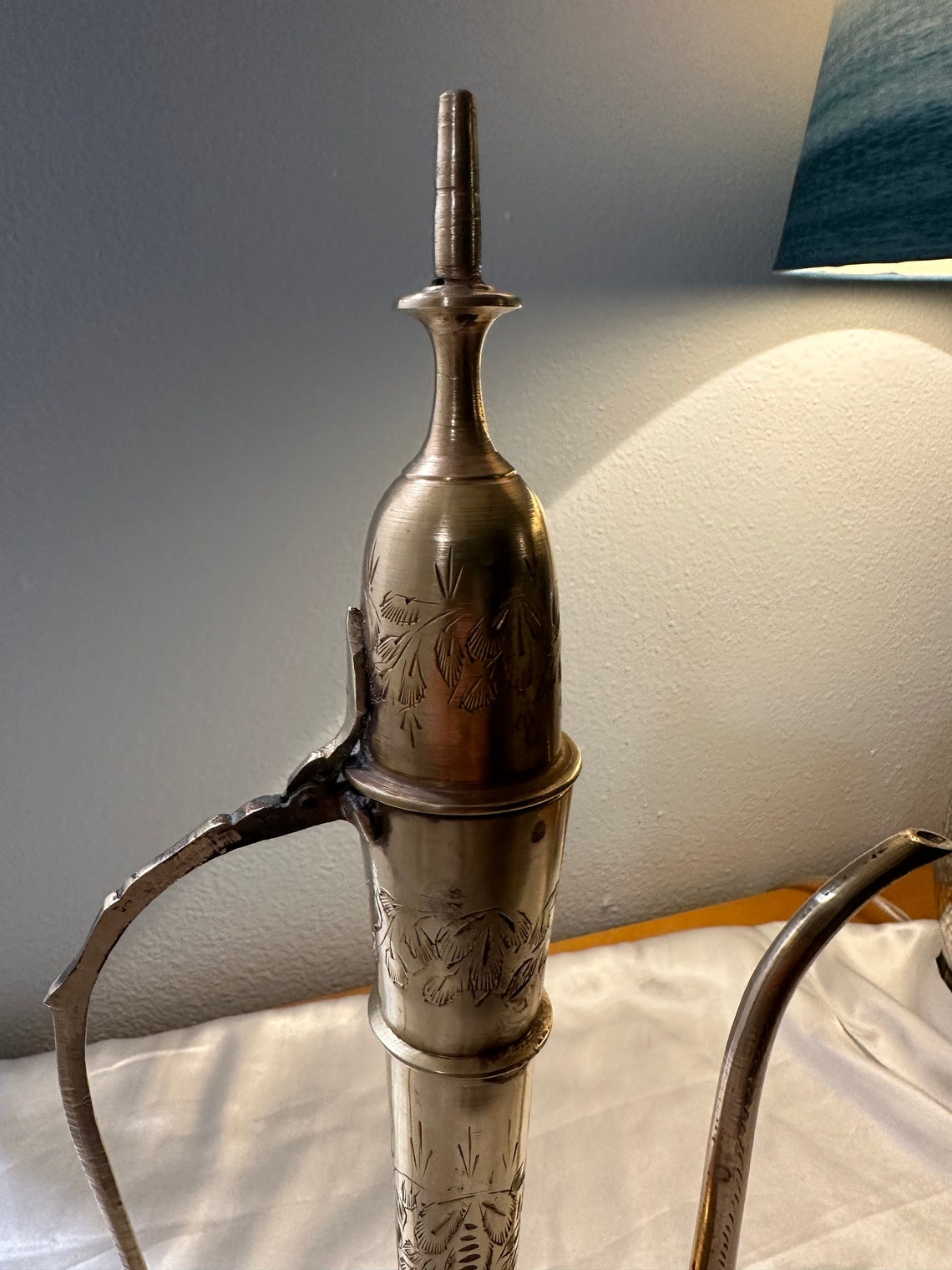 Vintage Brass Ewer | Ornate Middle Eastern Coffee Pot | Hand-etched ...