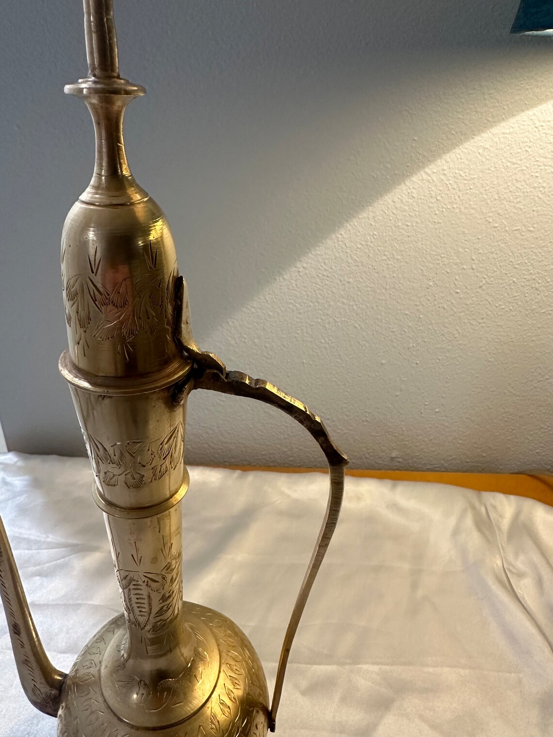 Vintage Brass Ewer | Ornate Middle Eastern Coffee Pot | Hand-etched ...