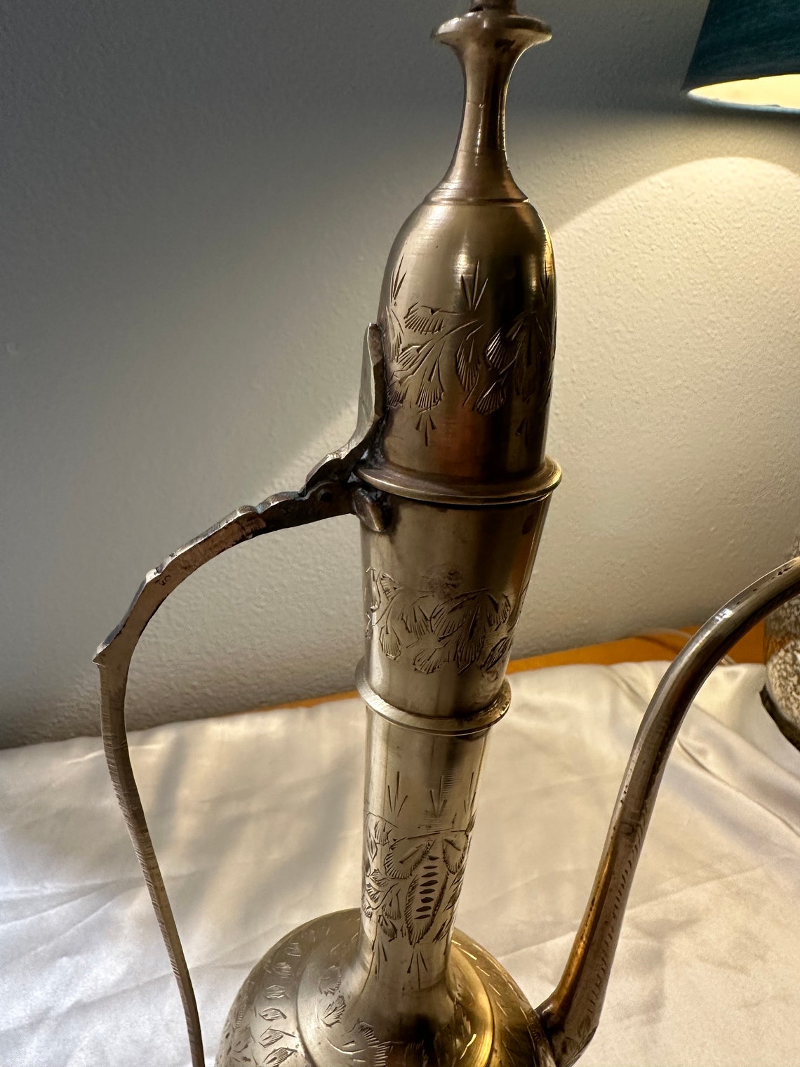 Vintage Brass Ewer | Ornate Middle Eastern Coffee Pot | Hand-etched ...