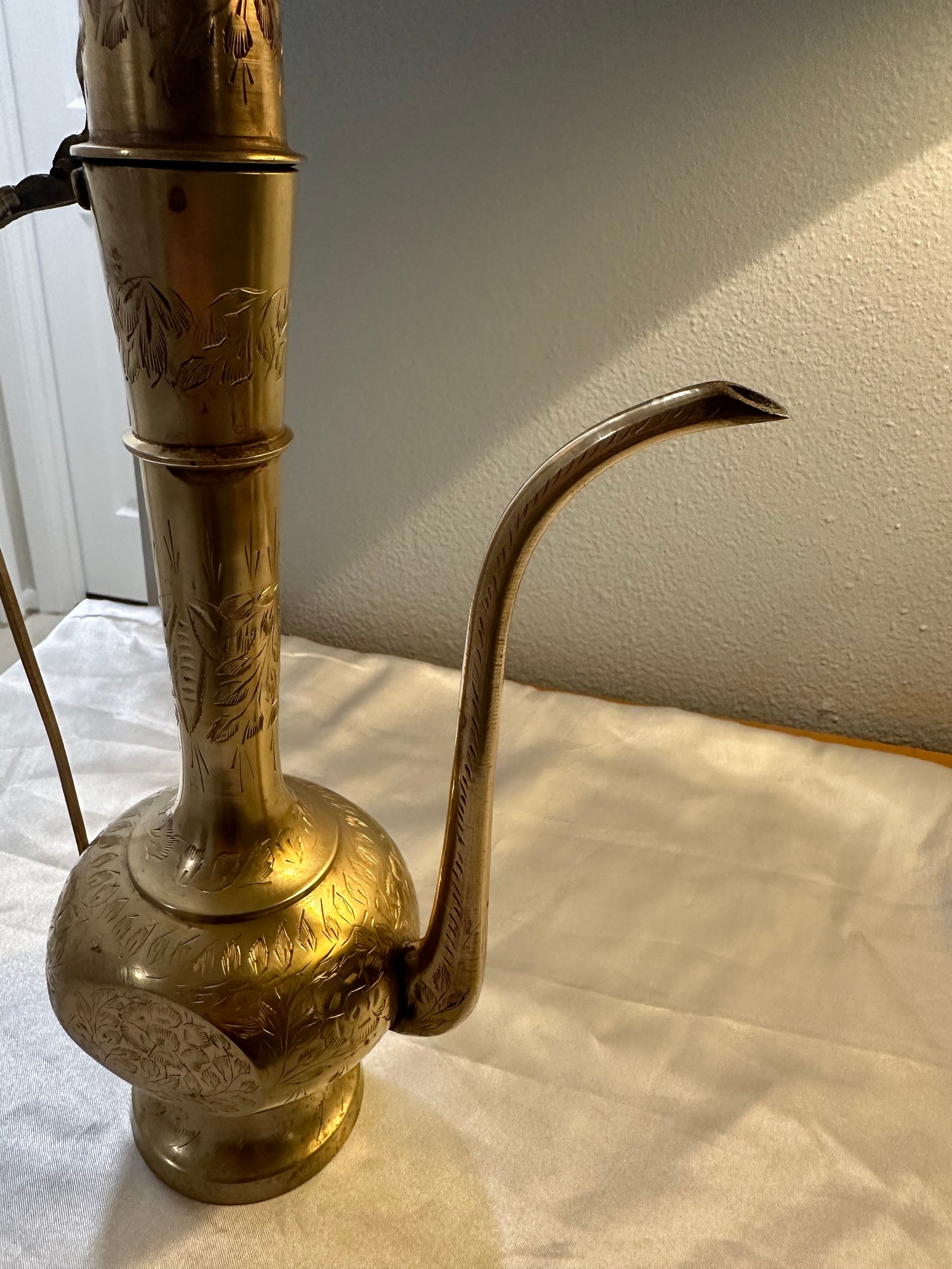 Vintage Brass Ewer | Ornate Middle Eastern Coffee Pot | Hand-etched ...