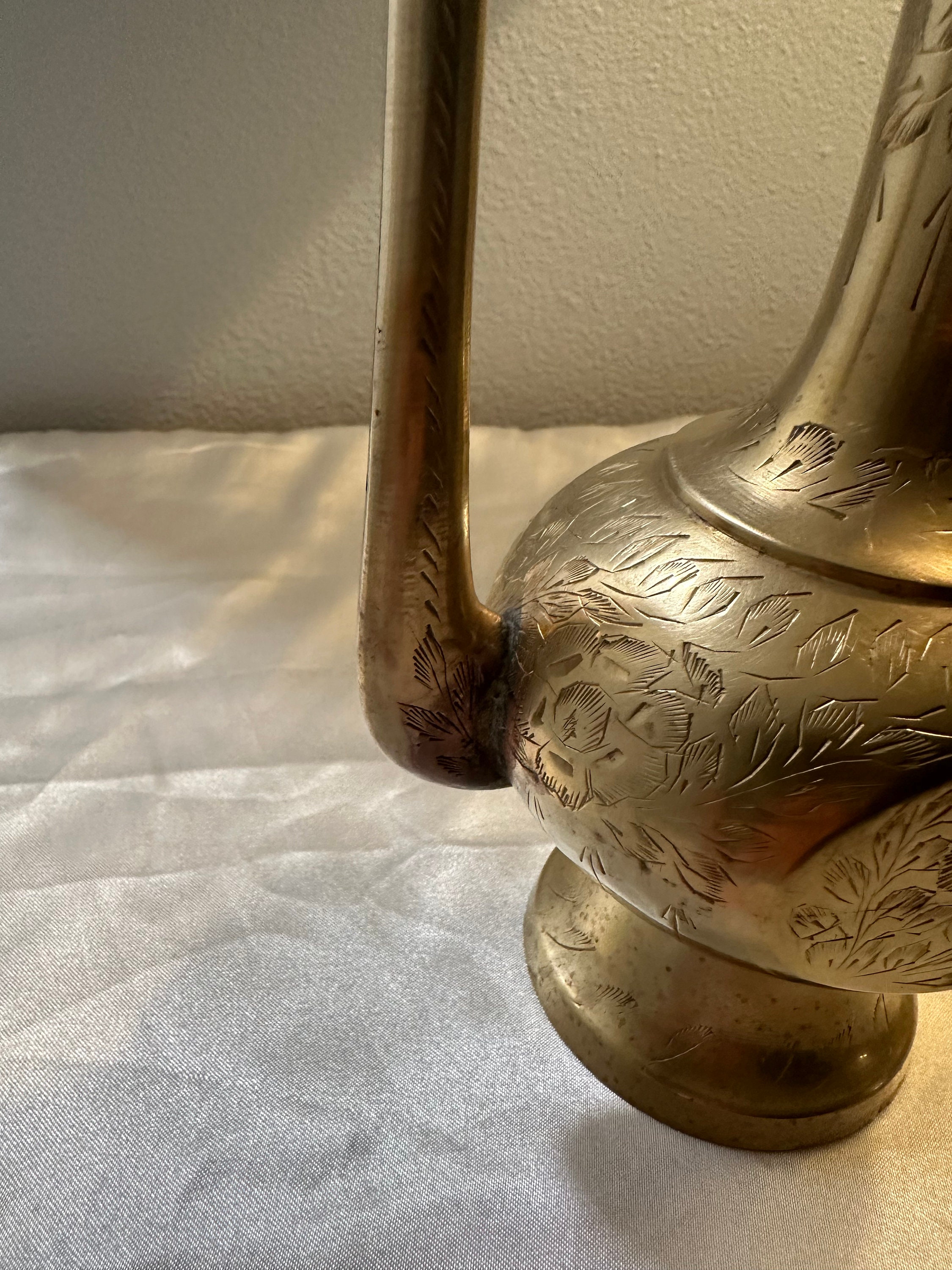 Vintage Brass Ewer | Ornate Middle Eastern Coffee Pot | Hand-etched ...