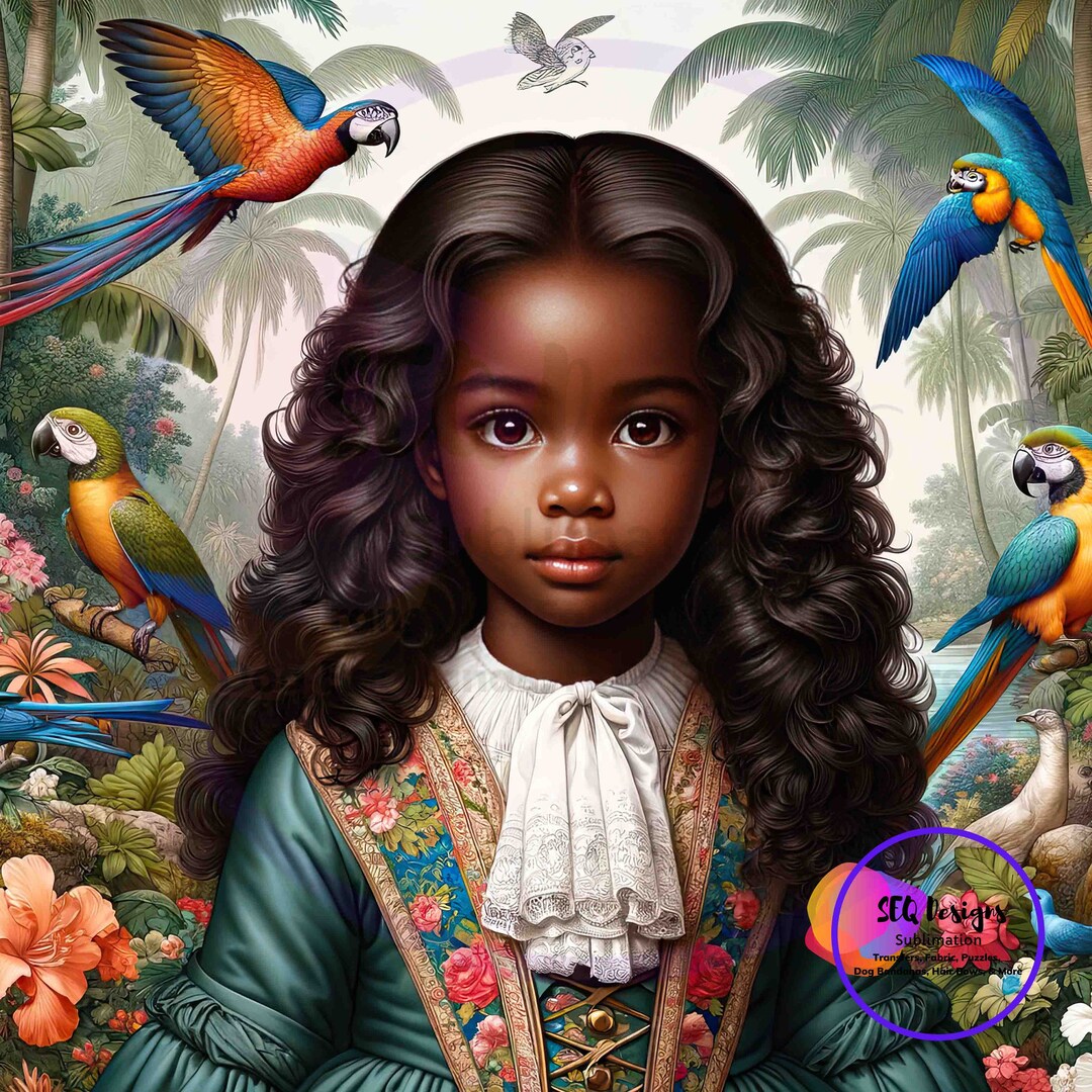 Fabric Block Beautiful Striking Black Girl Vintage Style Toile Tropical ...
