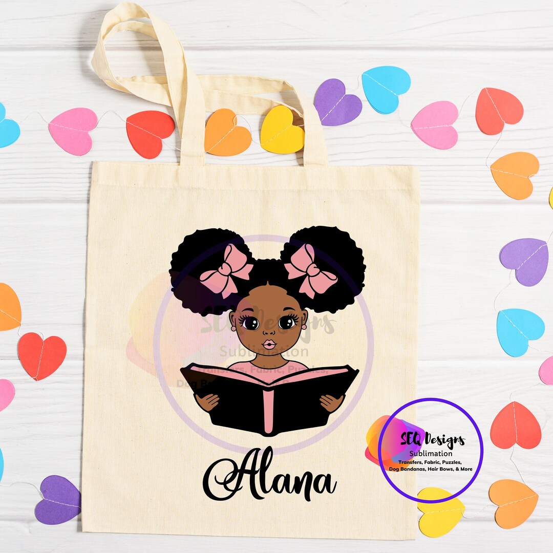 Black Girl Reading Afro Puffs African American Tote Bag Can Be ...