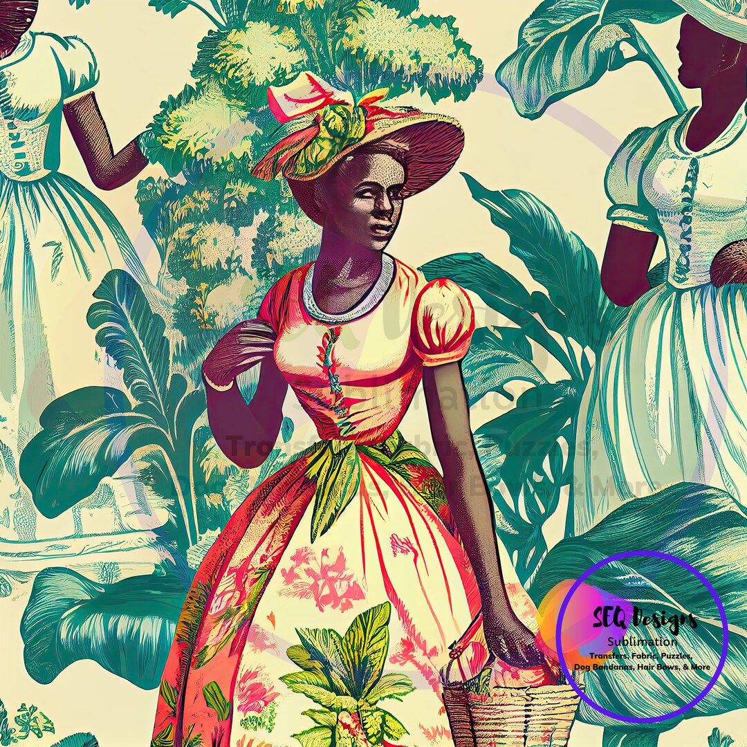 Fabric Block Beautiful Black Vintage Toile African American Woman ...