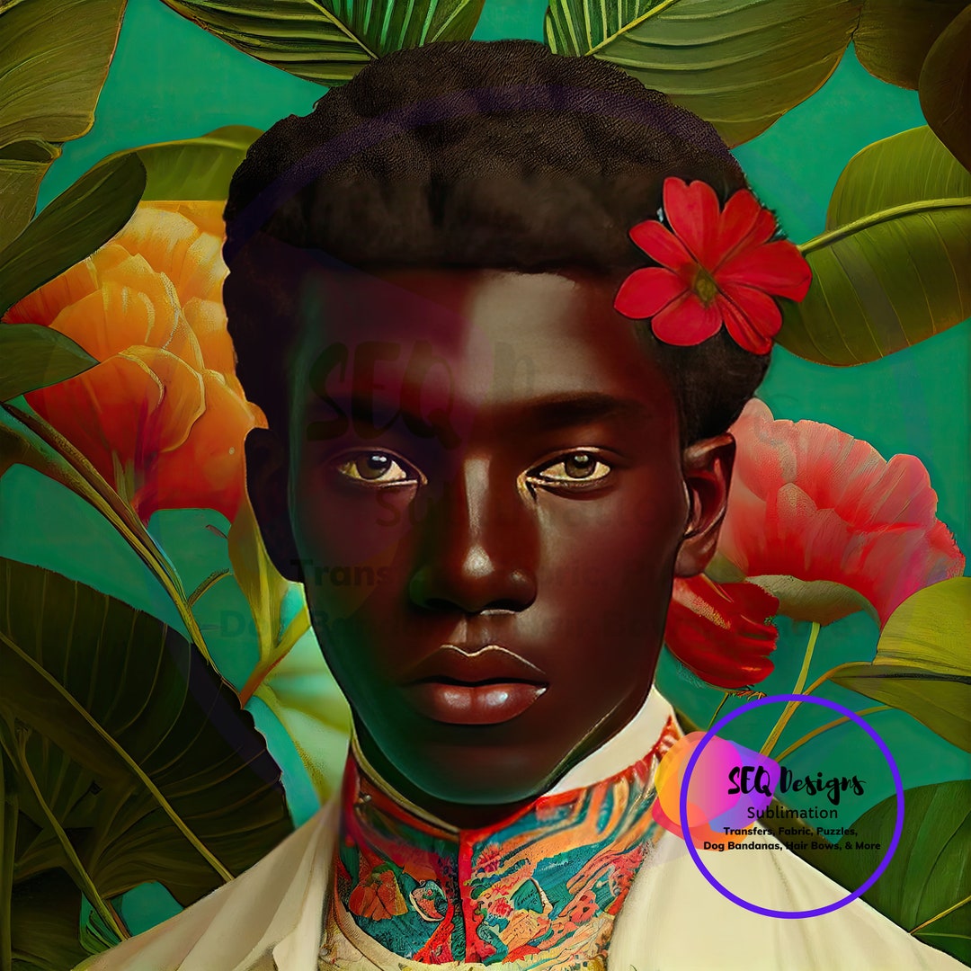 Fabric Block Beautiful Black Vintage Style African American Man Regal ...