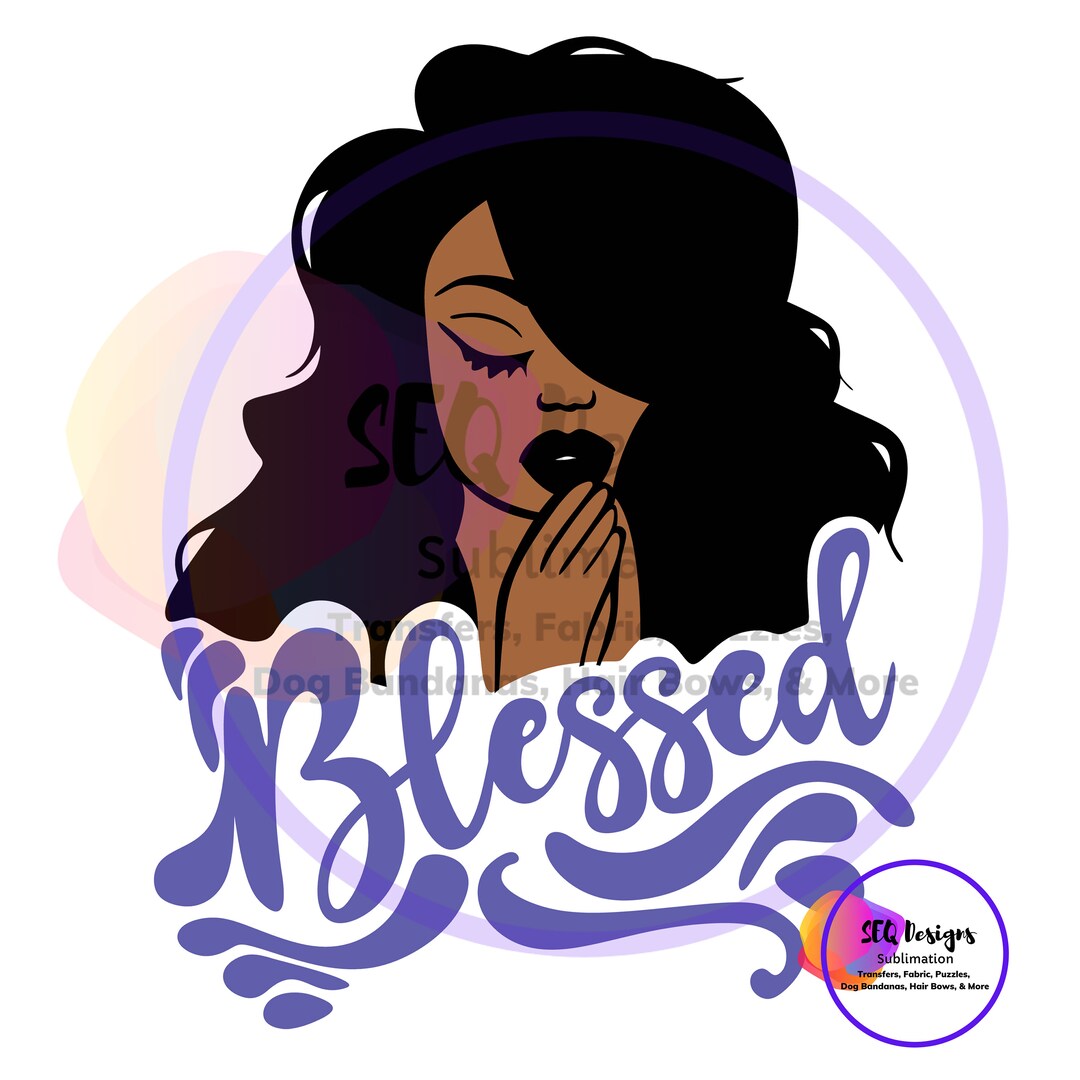 Blessed Praying Hands African American Black Woman Long Hair Print ...