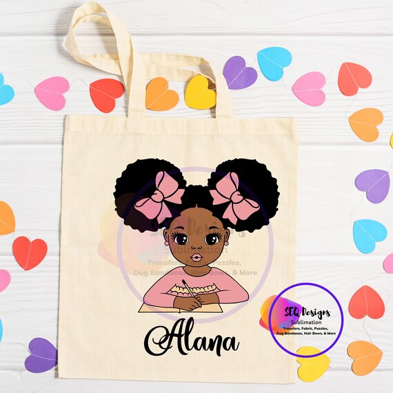Writing Black Girl Afro Puffs African American Tote Bag Can Be | Etsy