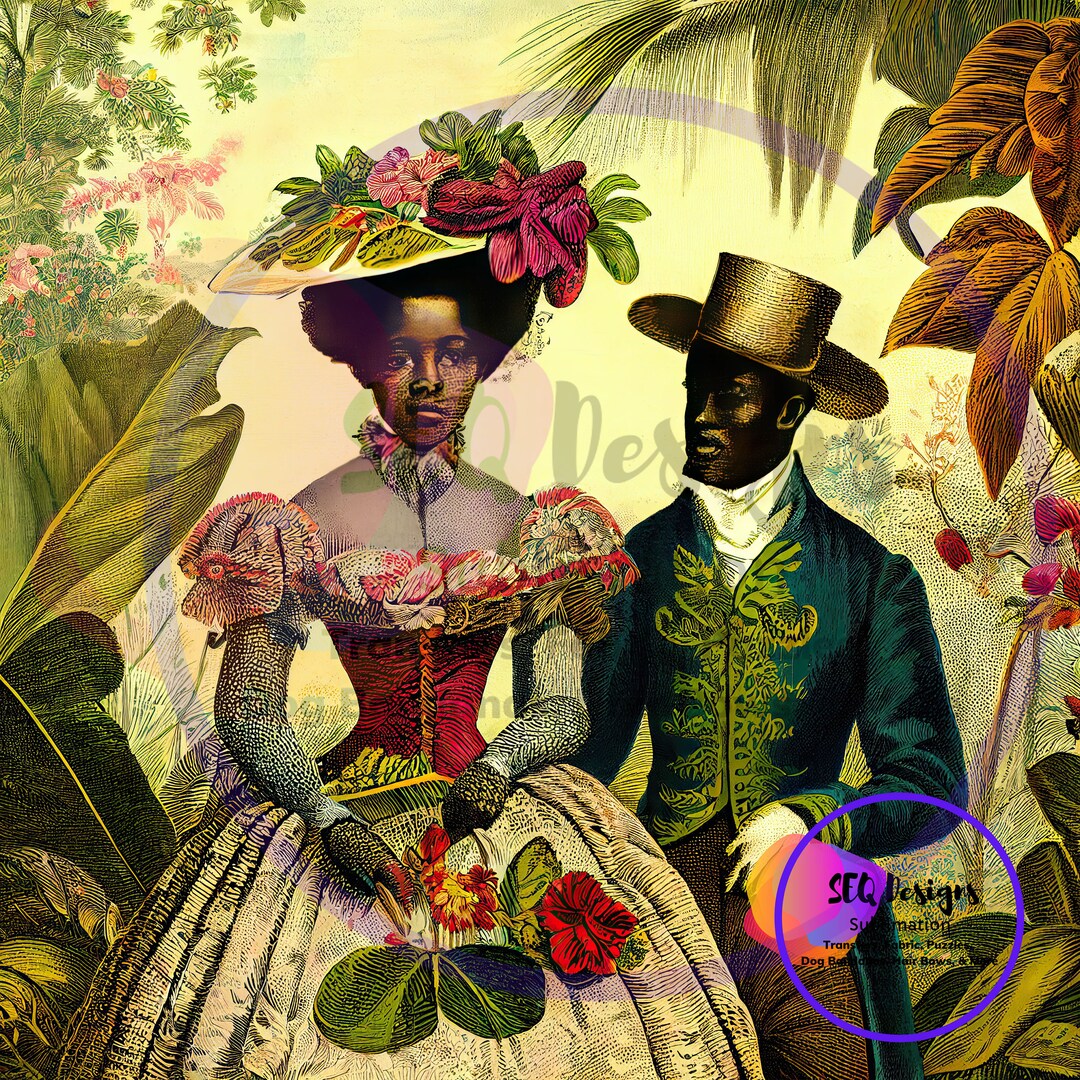 Fabric Block Beautiful Black Vintage Toile African American Couple Man ...