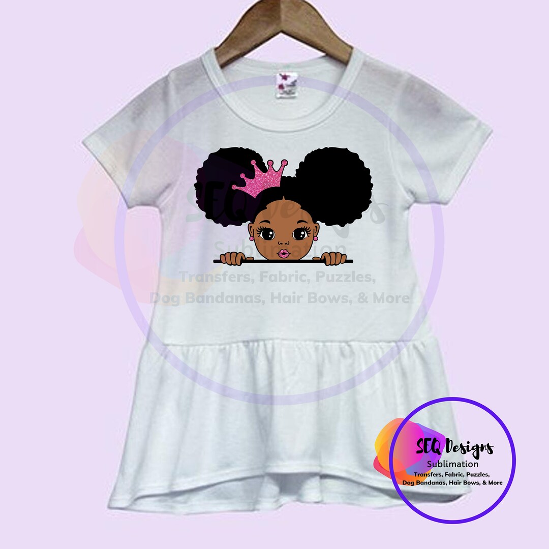 Black Girl Afro Puffs Crowned Princess Peeking Girls Toddler Peplum Top ...