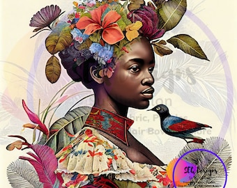 Fabric Block Beautiful Black Vintage Style Black Woman Reading Colorful ...