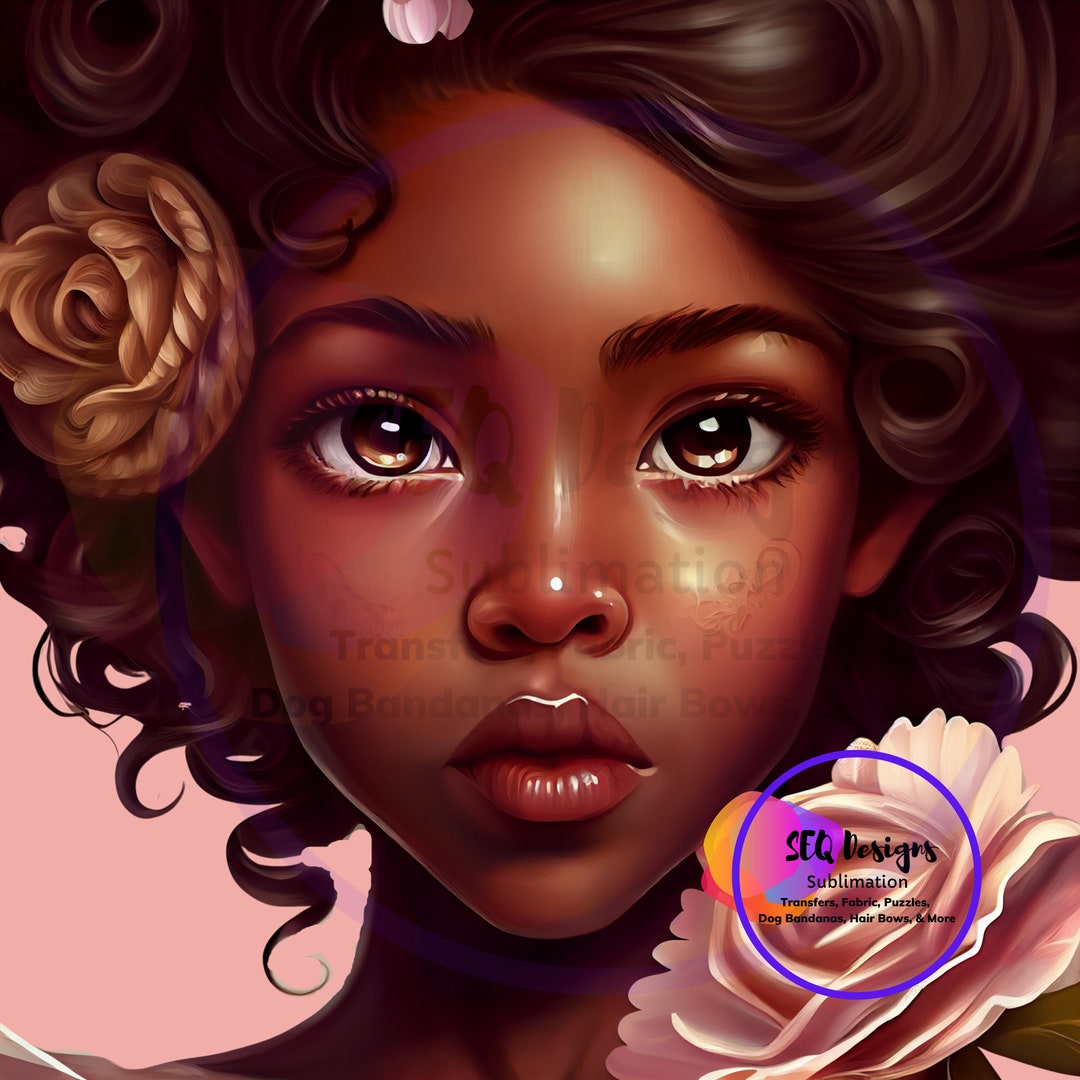 Fabric Block Beautiful Black Young Girl With Flowers in Her Hair Unique ...