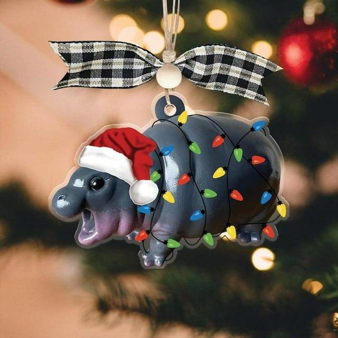 Moo Deng Ornament, Hippo Christmas Ornament, Cute Baby Hippo Moo Deng ...