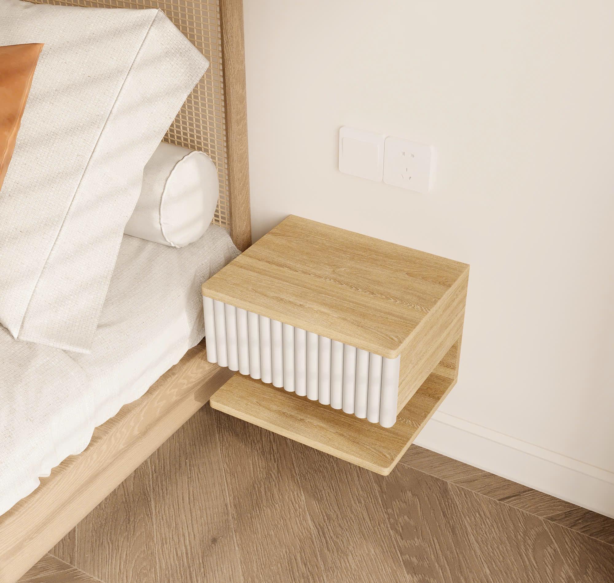 Fluted Modern Floating Bedside. Wall-mounted Bedroom Nightstand With ...