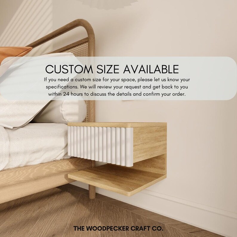 Fluted Modern Floating Bedside. Wall-mounted Bedroom Nightstand With ...