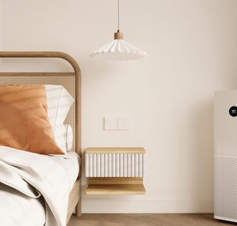 Fluted Modern Floating Bedside. Wall-mounted Bedroom Nightstand With ...