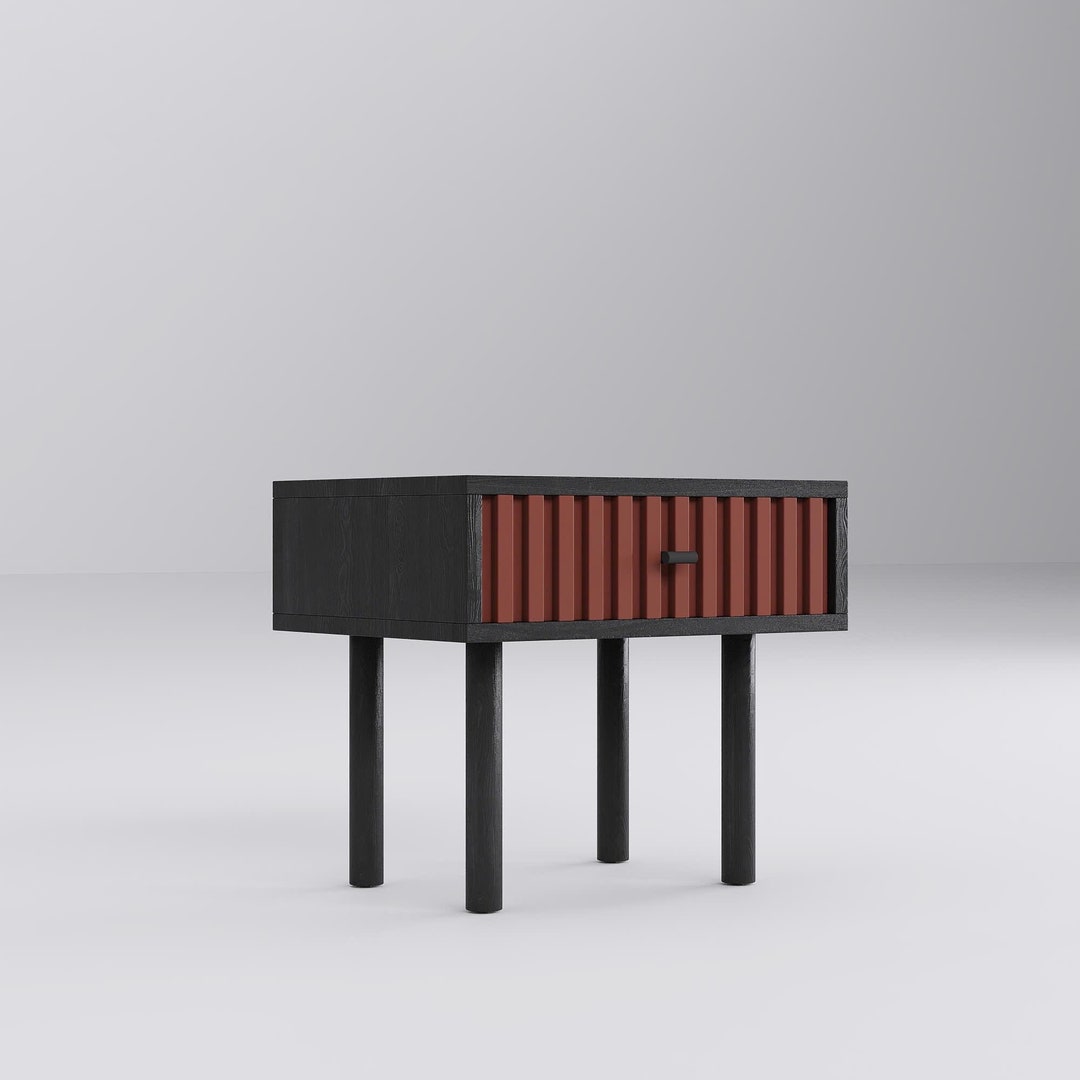 Wooden Matte Black Stand Table. Solid Bold Fluted Table. Elegant ...