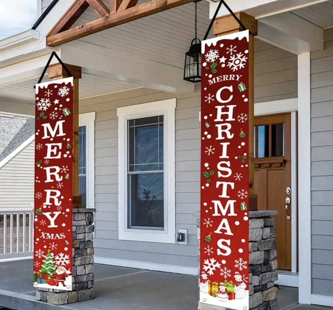 Merry Christmas Door Banners Festive Red Holiday Decorations for Porch ...