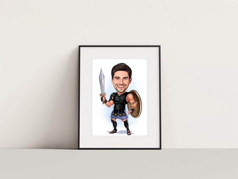 Custom Gladiator Cartoon Portrait, Custom Gladiator Caricature Drawing ...
