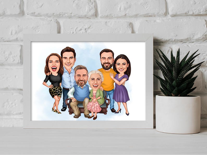 Custom Family Cartoon Portrait, Custom Family Portrait, Personalized ...