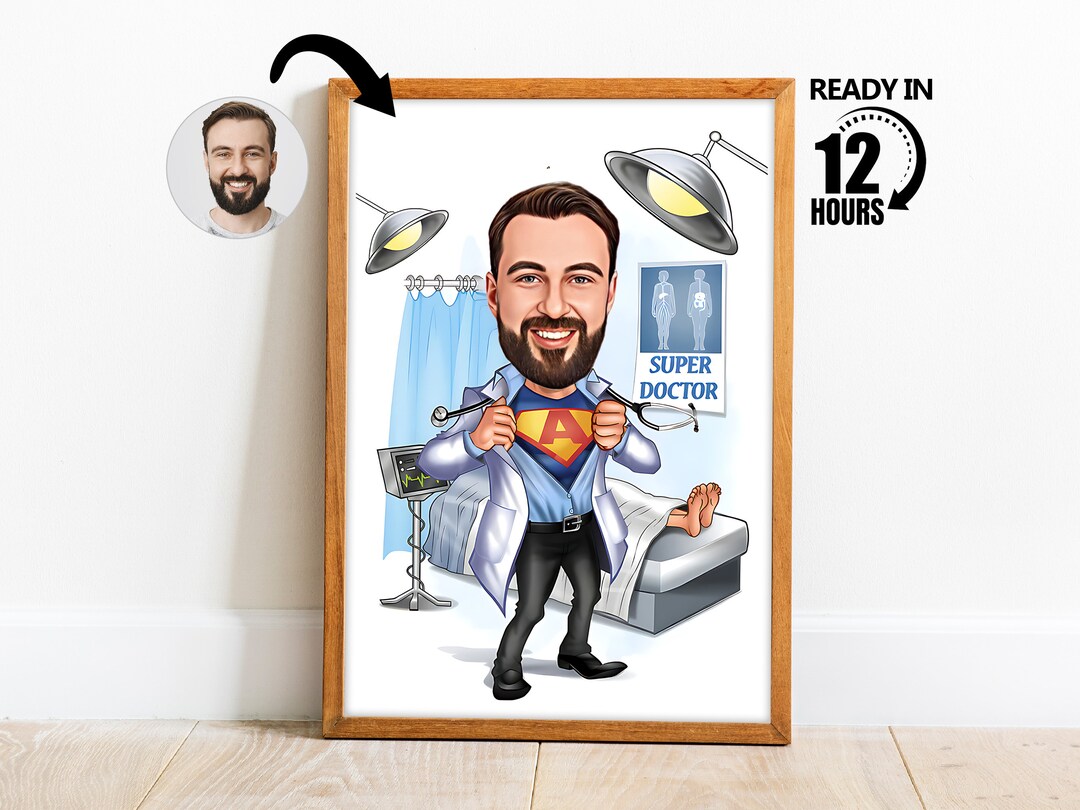 Custom Super Doctor Cartoon Portrait, Custom Doctor Caricature, Doctor ...