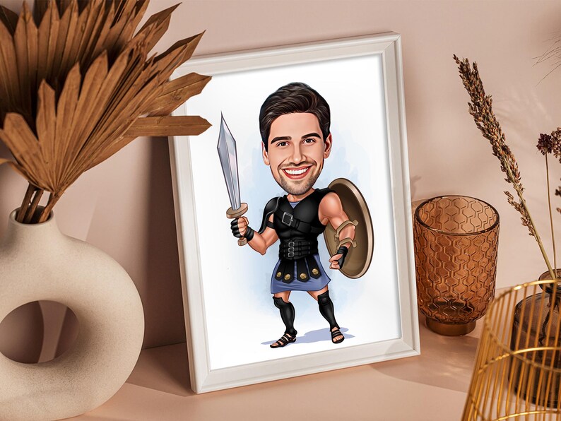 Custom Gladiator Cartoon Portrait, Custom Gladiator Caricature Drawing ...