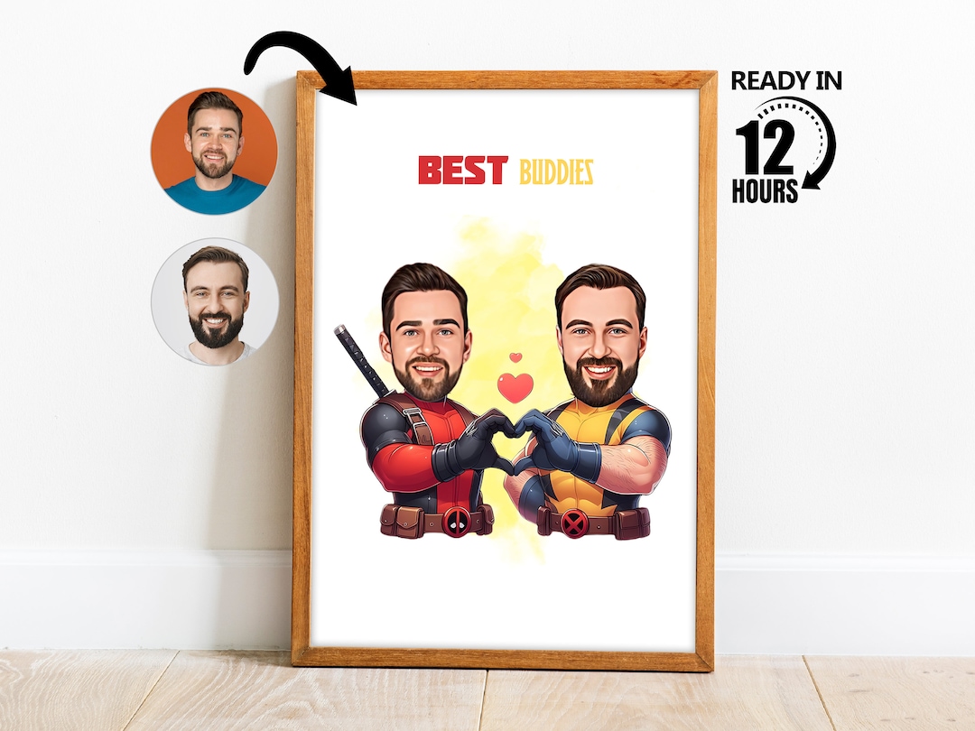 Custom Superhero Cartoon Portrait, Custom Friend Superhero Caricature ...
