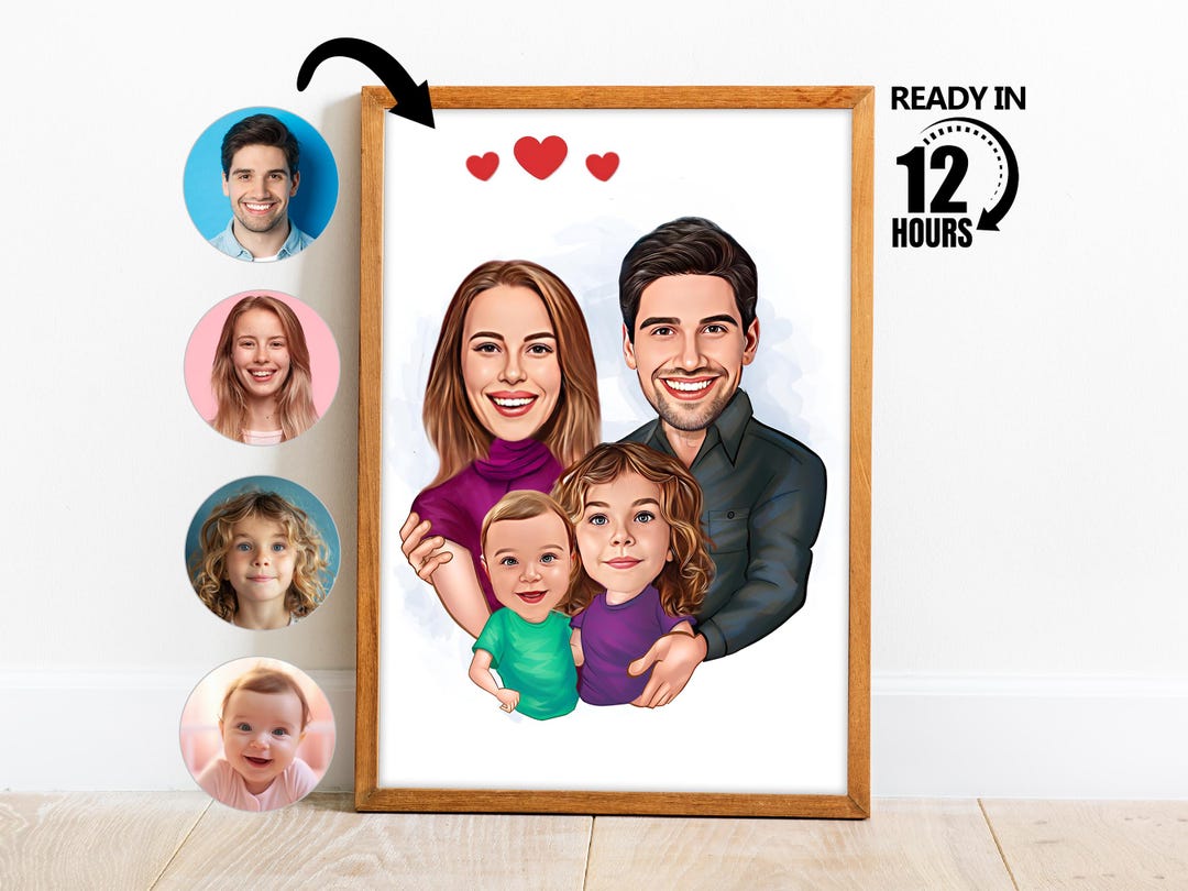 Custom Family Cartoon Portrait, Custom Family Portrait, Personalized ...