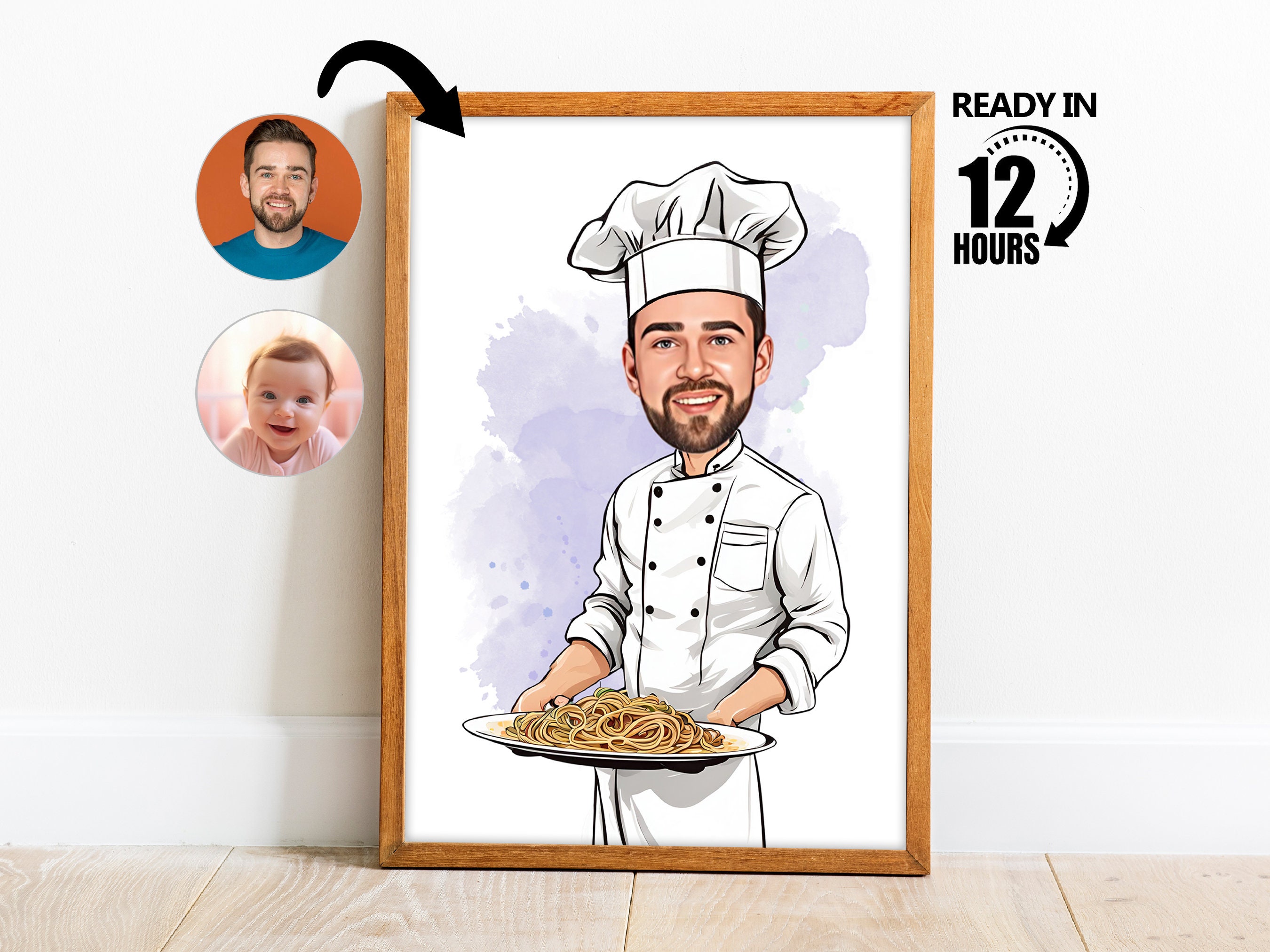 Custom Male Chef Cartoon Portrait,chef Caricature,gift for Chef,chef ...