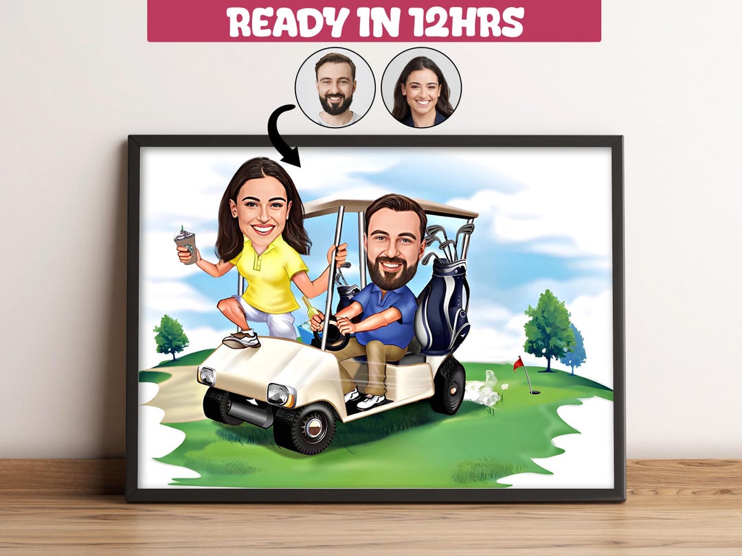 Custom Golfer Couple Cartoon Portrait,personalized Golfer Couple ...