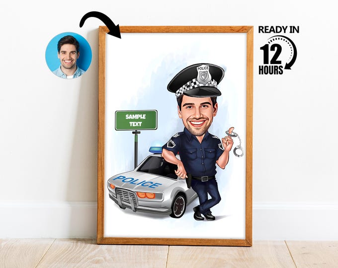 Police Officer Cartoon Portrait Police Officer Gift Colleague Gift ...