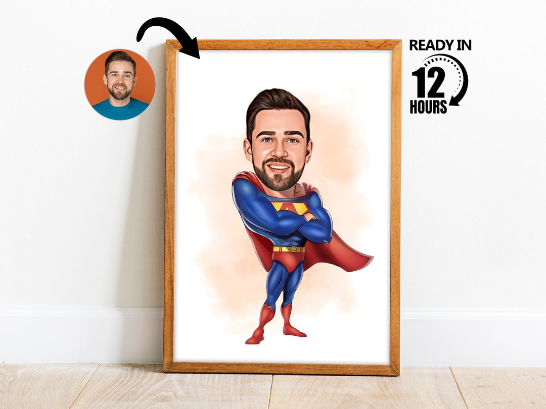 Custom Superhero Cartoon Portrait,superhero Caricature,gift for Dad ...